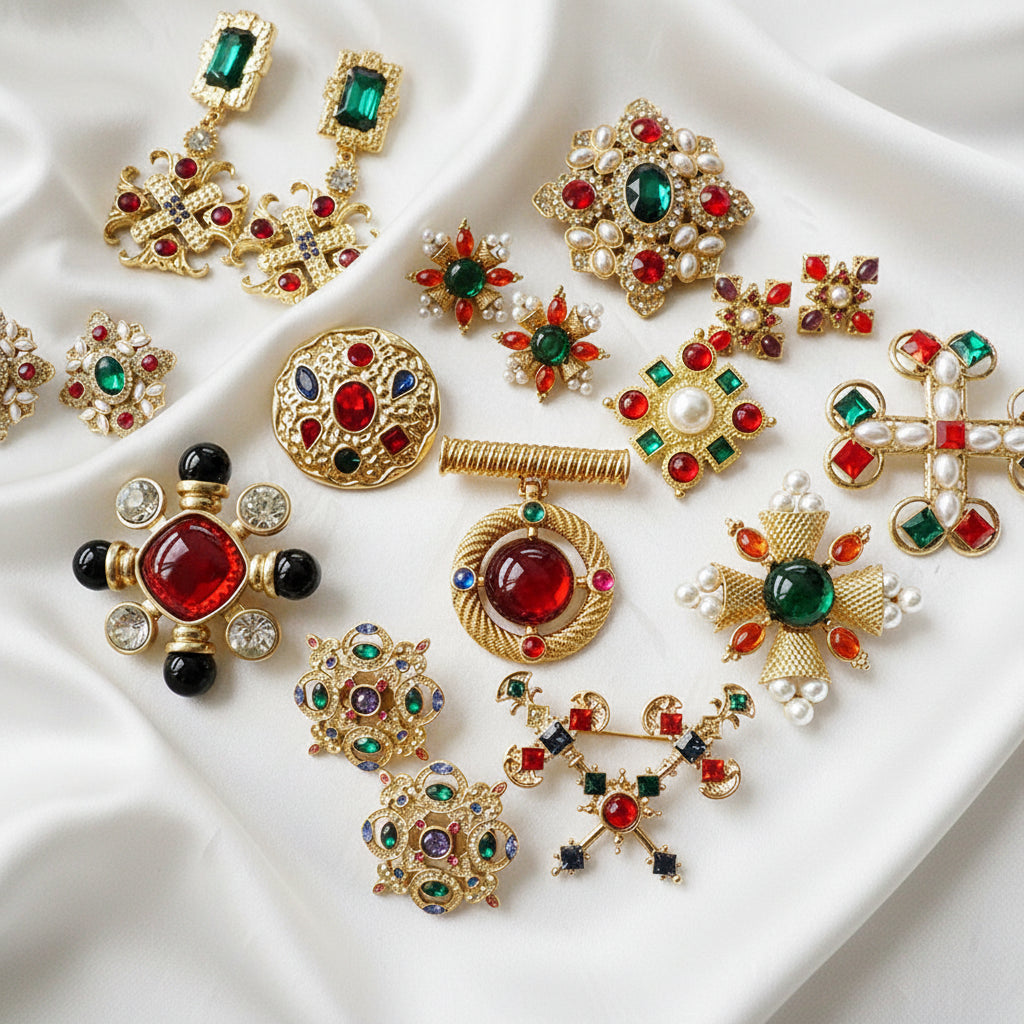 Royal Vintage Brooch Gold Finish Gemstones – 8 Designs | Broche Studio